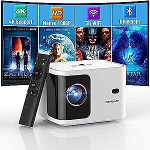 [Electric Focus] 5G WiFi Mini Bluetooth Projector 4K Support, 300 ANSI HD 1080P Portable Video Projector, ±40° Vertical Keystone|Zoom|Timer, DBPOWER Smartphone Projector Outdoor Movie for PC/TV(White)