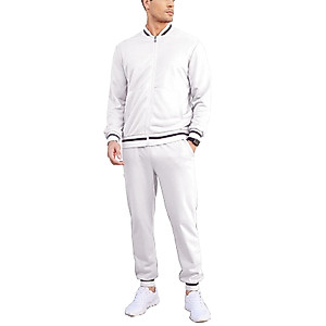 COOFANDY Sweatsuit For Men Long Sleeve Casual Athletic Tracksuits Zipper Exercise Jacket and Pants Sets White