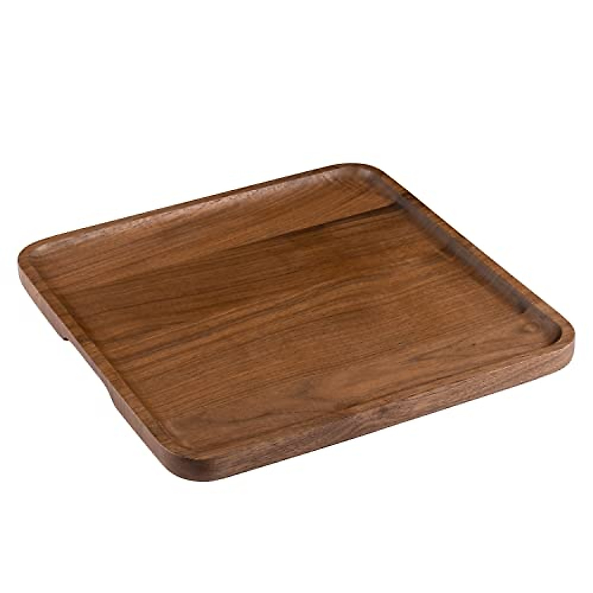 Insunen Walnut Serving Tray, Square Wood Coffee Table Tray for Food Eating, Wooden Ottoman Trays for Decor(11.8x11.8x0.7in)