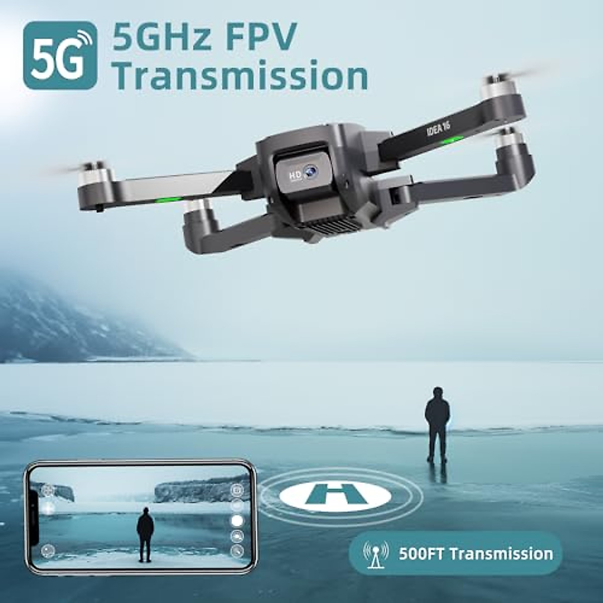 le-idea Drone with Camera 4K Brushless Motor 2 Cameras Drones for Adults 40km/h Max Speed Level 4 Wind Resistance 5GHz WiFi FPV Quadcopter for Beginners IDEA16