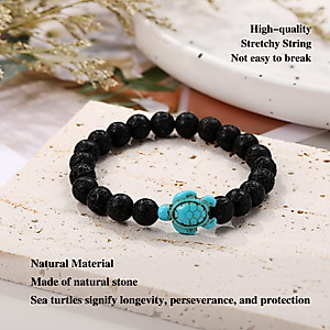 GIEIWIW Turtle Bracelet Sea Turtle Beaded Bracelet Natutal Stone Stretch Fits Most for Men Women Fashion Jewelry Gifts Black