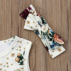 Merqwadd Infant Baby Girls Floral Romper Bodysuit Sleeveless Jumpsuit Outfit Summer Clothes (Floral-white, 12-18 Months)