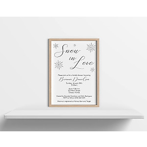 Winter Bridal Shower Invitation White Silver Snow in Love Snowflakes Wedding Couples Shower January February Printed Cards Customized Personalized Cards (12 Count)