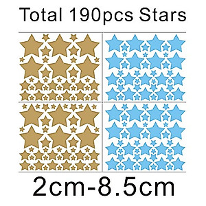 190 Pices Star Wall Decals, Matte Vinyl, Easy to Use, Removable for Kids' Bedroom, Home Decor Wall Stickers Y17 (Ice Blue, Matte Gold)