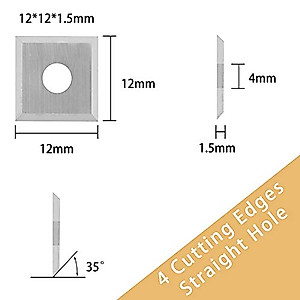 BINSTAK - K1215 - 12mm Square Corners Carbide Inserts 4 Edges (12mm lengthX12mm widthX1.5mm thick-35 Degree Cutting Angle), Pack of 10, Straight-Hole