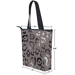 MNSRUUU Canvas Tote Bag Aesthetic Elegant Sliver Leopard Shoulder Bag for Women Work School Tote Handbag Shopping Purses and Handbags