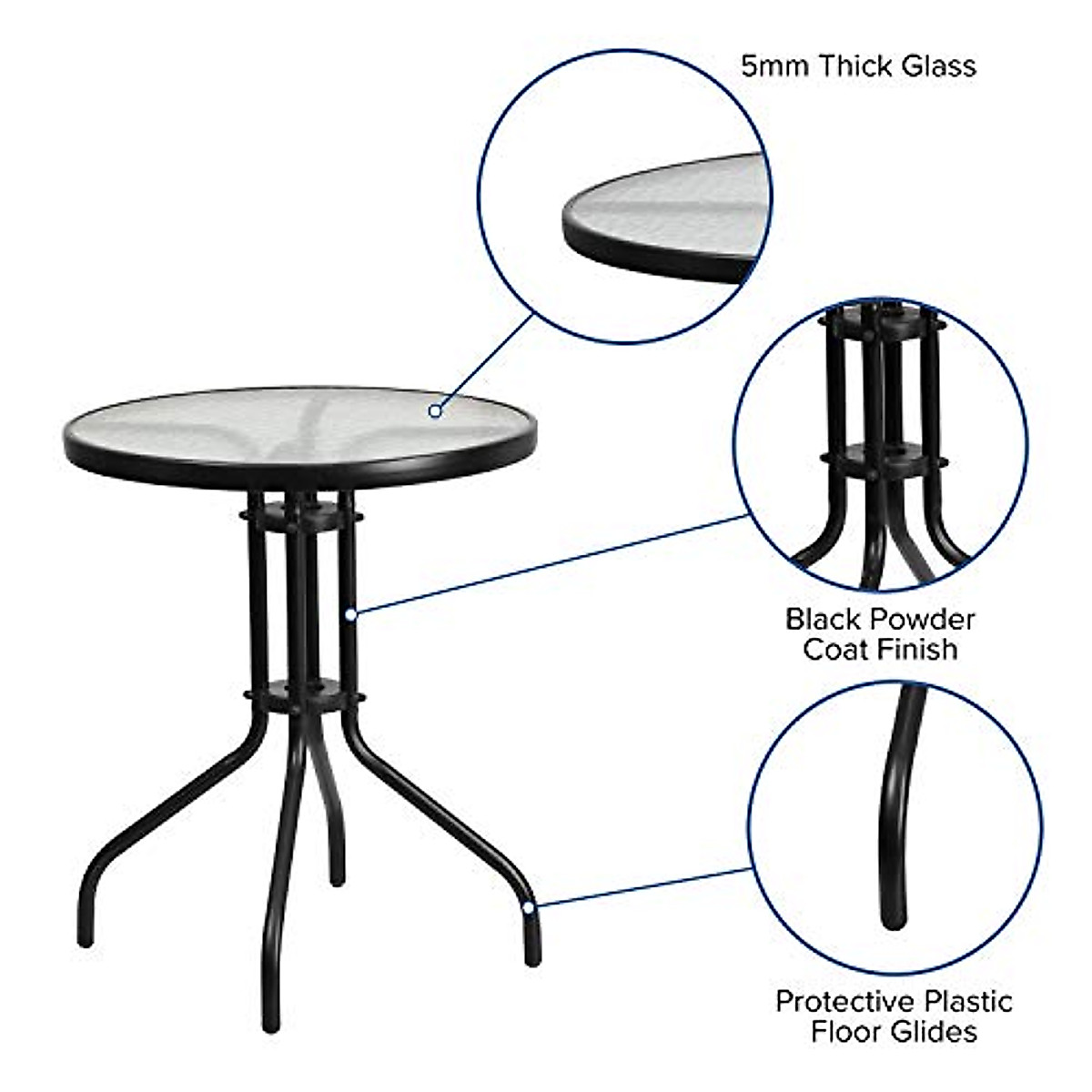 Flash Furniture Bellamy 23.75'' Round Tempered Glass Metal Table