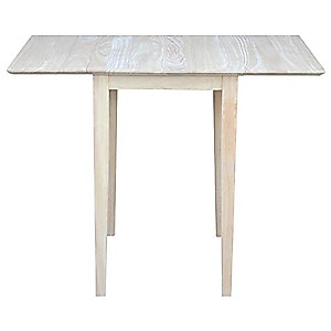 Pemberly Row Unfinished Natural Wood Dining Table for 4 People, Foldable Drop Leaf Rectangular Table for Kitchen