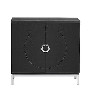 Hlcodca Simple Accent Storage Cabinet with 2 Doors and Adjustable Shelves, Solid Wood Buffet Sideboard Sofa Table with Metal Leg Frame for Living Room Entryway Dining Room (Black@a)