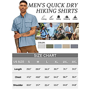 mosingle Men's Fishing Shirts with Zipper Pockets UPF50 Sun Protection Safari Cool Short Sleeve Button Down Shirts Hiking(5018,Blue-L)