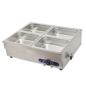 Techtongda 4-Pan Counter Top Warmer Bain-Marie Buffet Food Warmer 110V 1500W