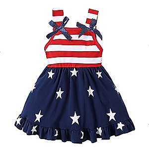 LYSMuch Toddler Kids Baby Girls 4th of July Outfit American Flag Dress Stars Striped Straps Princess Beach Sundress (18-24 Months, Red White Blue)