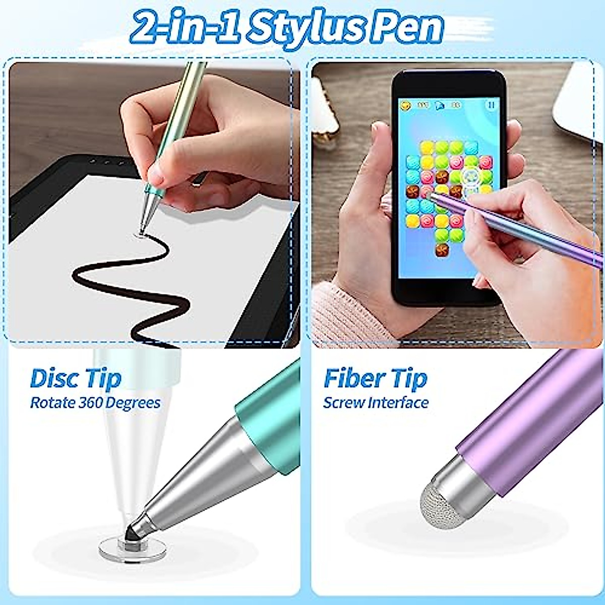 Stylus Pens for Touch Screens(3 Pcs), High Precision Magnetic Disc Universal Stylus Pen for iPad Compatible with Apple/iPhone/iPad/Android/Microsoft Tablets (Green Gold/Purple Blue)