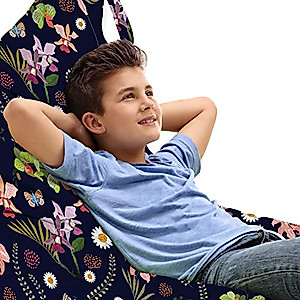Ambesonne Botanical Lounger Chair Bag, Natural Theme Garden Illustration Along Various Plants and Colorful Butterflies, High Capacity Storage with Handle Container, Lounger Size, Multicolor