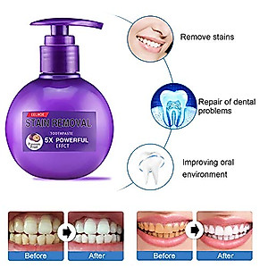 FREEORR 2Pcs Intensive Stain Removal Gel Toothpaste, Purple Toothpaste for Teeth, Fresh Breath Oral Care, More Hygienic and Durable Pump Design Toothpaste