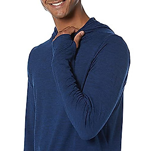 Amazon Essentials Men's Tech Stretch Long-Sleeve Hooded T-Shirt, Navy Space Dye, Medium