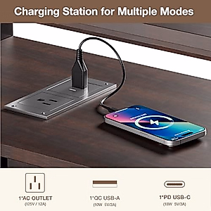 HIFYOBRO End Table with Fast Charging Station, Side Table on Wheels, Storage End Table with Electric Fireplace, Suitable for Living Room Bedroom (Espresso)