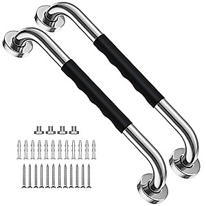 2 Pack 16 Inch Shower Grab Bar w/Anti Slip Rubber Grip,ZUEXT SUS304 Stainless Steel Bath Grab Bar,Bathroom Balance Bar,Wall Mount Safety Handrail Support,Handicap Injury Elderly Senior Assist Handle