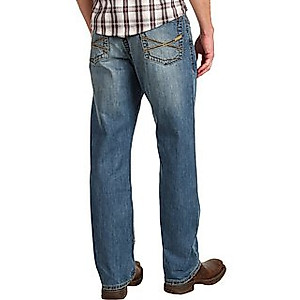 Stetson Men's 1520 Standard Straight Leg Fit Jean,Light Stone Wash with X Back Pocket Embroidery, 29x40
