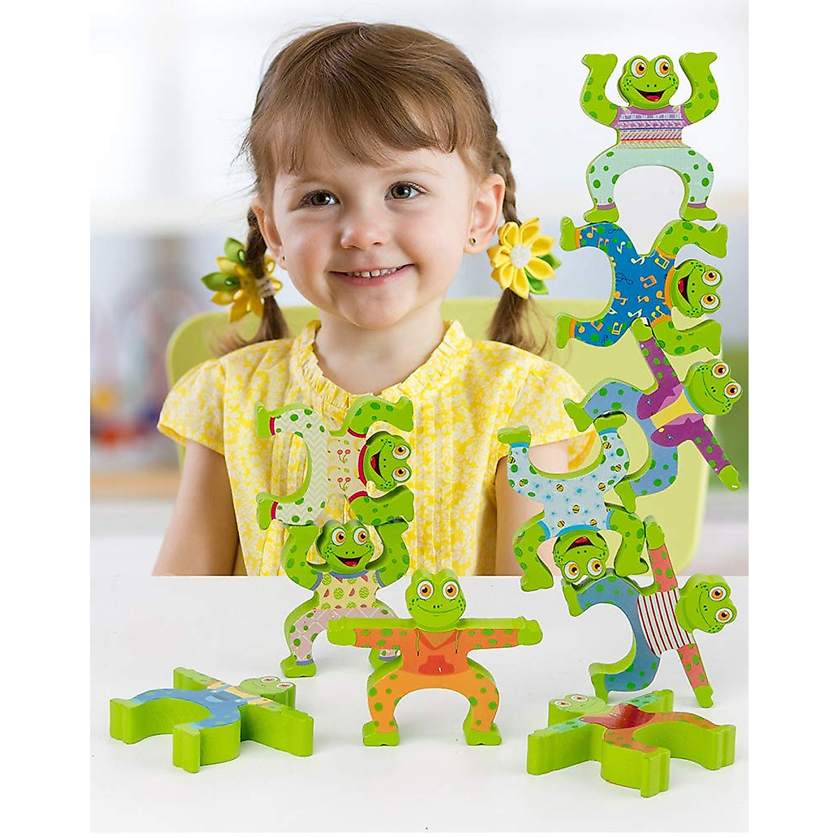 BESTING Balancing Stacking Blocks Frog Blocks Children's Educational Balance Wooden Stacking Acrobatic Interlock Decompression Preschool Toys Balancing Games (HJ012)