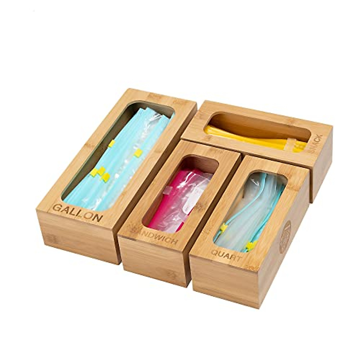 Happy Kubo - Bamboo Ziplock Bag/Food Storage Bag Organizer - Kitchen Organizers - (4 pieces plastic bag organizer)