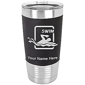 LaserGram 20oz Vacuum Insulated Tumbler Mug, Swimming, Personalized Engraving Included (Silicone Grip, Black)
