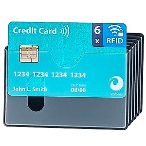 valonic set of 6 RFID blocking sleeves - insertion from the top, Credit Card Protector sleeve for wallet - Protection block for Debit Card and Metro Card