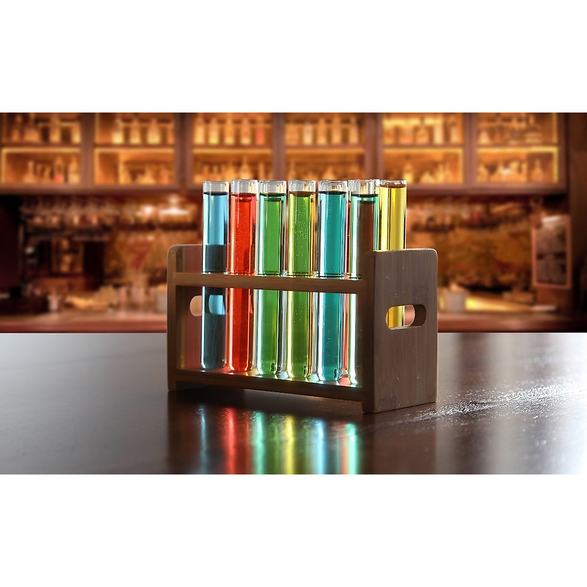 Lily's Home Bamboo Test Tube Vial Shot Glasses Holder Rack, Great as Pen Stand, Made from Bamboo with Built-in Handle, Rack Only, Glass Tubes NOT Included, 12 Tube Capacity (7/8" (22mm') Holes)