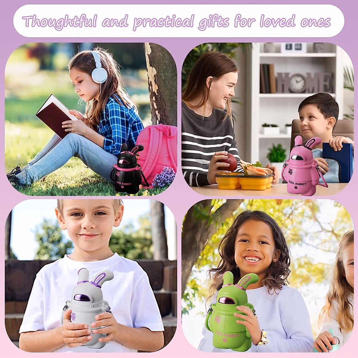 Huisvroe Space Moon Rabbit Stainless Steel Cup Trendy Large Capacity for Kids Ideal for School and Travel Great Gift Option Extraordinary insulation Keeps drinks hot or cold all day(White)