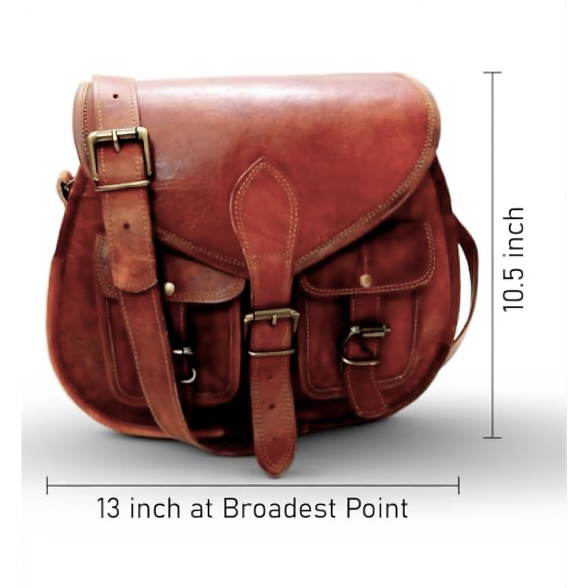 Firu-Handmade 13 inch Women Vintage Style Genuine Brown Leather Crossbody Shoulder Bag Handmade Purse