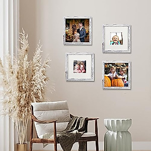 AVEAX 8x8 Picture Frames Display Pictures 4x4 with Mat or 8x8 Without Mat, Set of 4 Square Photo Frame for Wall or Tabletop White
