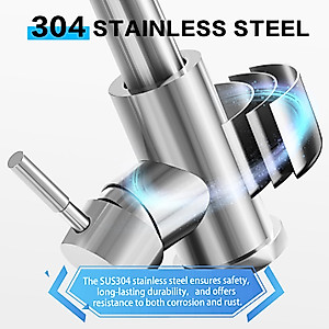 Kitchen Faucets with 4 Modes Pull Down Sprayer, Kitchen Sink Faucet with Soap Dispenser, Stainless Steel Modern Waterfall Faucet for Kitchen Sink, Bar, Laundry, Rv (3/8-Inch Hose)