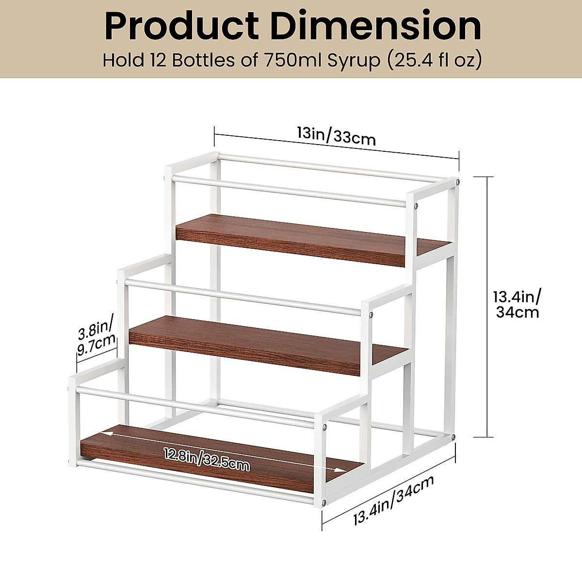 THYGIFTREE Coffee Syrup Rack Organizer Syrup Bottle Holder Stand for Coffee Bar 3-Tier 12 Bottles Storage Shelves for Syrup, Wine, Dressing for Kitchen Coffee Station, White