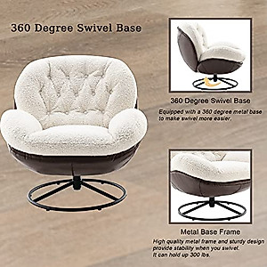 ZHENGHAO Swivel Accent Chair with Ottoman, Mid Century Modern Faux Fur Lounge Chair with footrest, Comfy Fluffy Armchair with 360 Degree Metal Base for Reading/Living Room/Bedroom, White