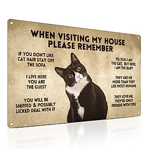 ALKB Funny Tuxedo Cat-Themed Sign 8x12 Inch - Visitor’s Guide to Interacting with Cats - Gift for Cat Lovers’ Home Decor