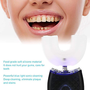 TMISHION Electric Toothbrush U-Shaped Adult Electric Toothbrush Automatic Cleaning Toothbrush Oral Care Tool Soft Silicone Brush Head Three-Color Optional High-Efficiency Cleaning(Black)