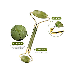 Jade Roller for Face, Jade Roller and Gua Sha Set, EUASOO 100% Real Natural Beauty Jade Facial Roller Massage Tool for Face Eyes Neck Body – Anti Aging Beauty Treatment