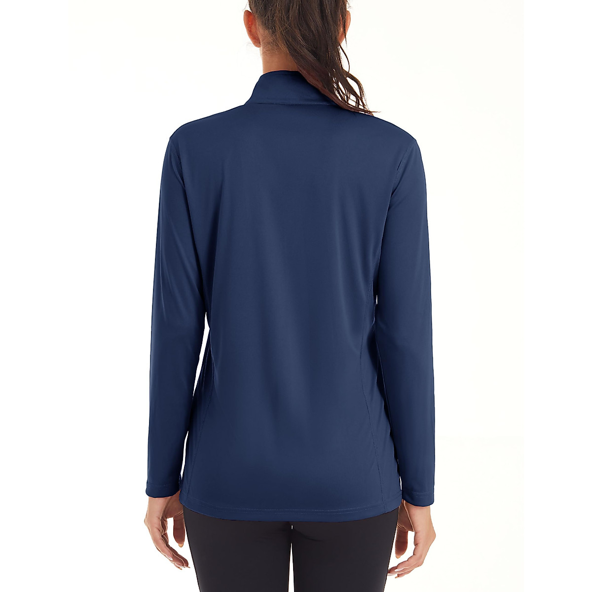 MAGCOMSEN Women's Long Sleeve Half Zip Running Shirt, Regular Fit High Neck Hiking & Golf Polyester Top - Navy
