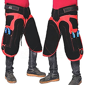 Equine Care Farrier Chaps Back Support - Cowhide Suede Leather and Canvas Apron, 4 Knife Pocket, 2 Nail Magnets, Adjustable Velcro Buckle - 29 inches/75cm