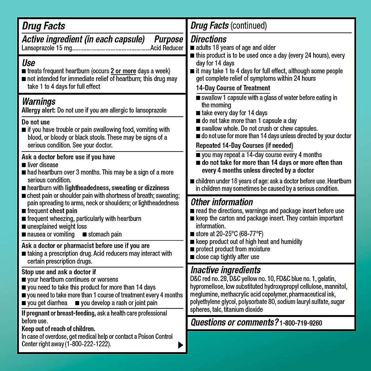 Amazon Basic Care Lansoprazole Delayed Release Capsules, 15 mg, Proton Pump Inhibitor, Treats Frequent Heartburn, 24 Hour Heartburn Medicine, 42 Count