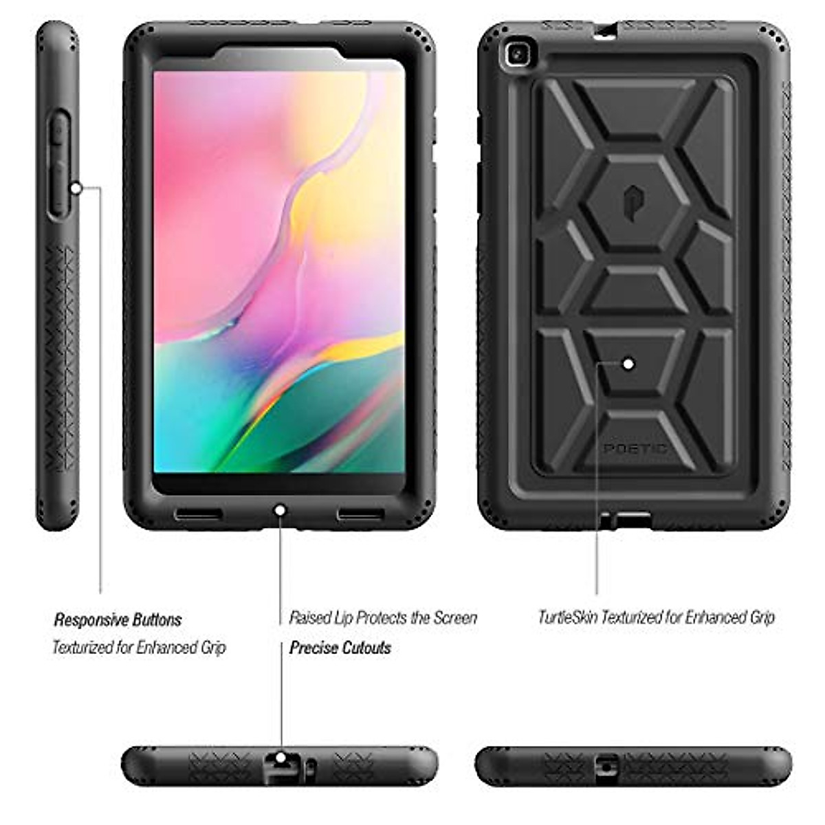 Poetic Turtleskin Heavy Duty Case Designed for Galaxy Tab A 8.0 Inch 2019 Without S Pen (SM-T290/SM-T295), Rugged Shockproof Drop Protection Kids Friendly Protective Silicone Cover Case, Black