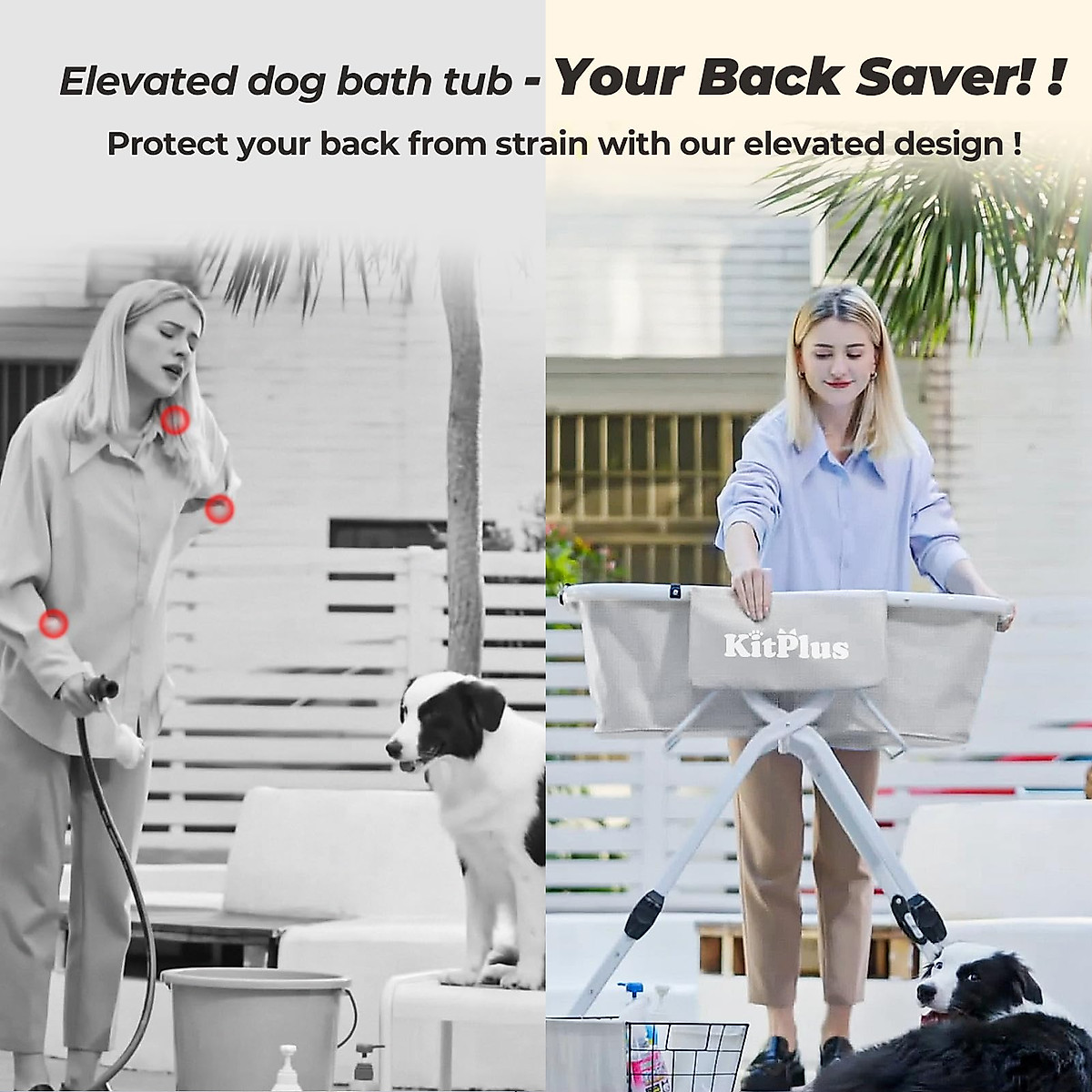 KITPLUS Elevated Dog Bath Tub, 5 Height Adjustable (28-40 in), Foldable and Portable Dog Bathing Station, Pet Wash Station for Small to Large Size Pets