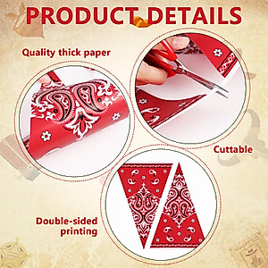 Waenerec Western Themed Party Decorations 6 Pack Red Bandana Pennant Banner Country Farm Cow Print Banner Flags Cowboy Baby Shower Decorations for Boy Rodeo Wild West Party Supplies