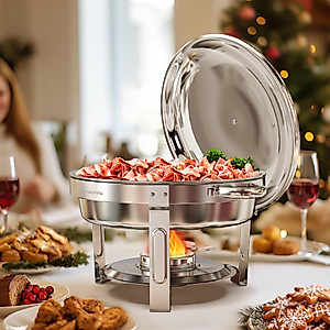 WARMOUNTS Chafing Dishes for Buffet 5QT, [95% Pre-Assembled] Round Chafing Dish Buffet Set w/Lid Holder, Stainless Steel Chafers and Buffet Warmers Sets for Parties, Wedding, Camping, Dinner (2)