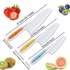 COKUMA 3PCS Toddler Knife Set, Plastic Kids Knife Set for Real Cooking, Round Tips with Serrated Edges, Perfectly Safe Kids Knife Set (Orange, Blue, Green)