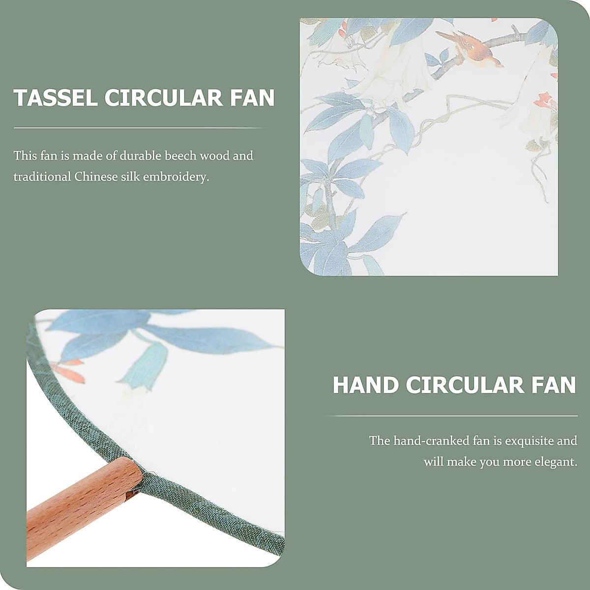 Abaodam Translucent Round Fan Handmade Handheld Fan Chinese Fans Folding Fan Vintage Paddle Hand Fan Women Boutique Cosplay Fan Prop Handheld Mini Fan Retro Fan Women's Hanfu Silk China