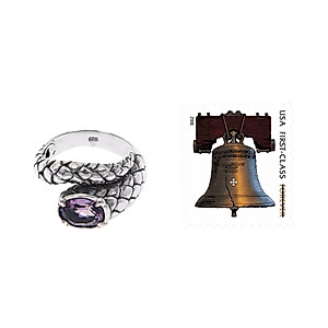 NOVICA Artisan Handmade Amethyst Ring Sterling Silver Cocktail with Snake Motif Purple Single Stone Indonesia Animal Themed Birthstone Halloween [ring Front 0.6 in L x 0.8 in W x 0.2 in D Band Width ]