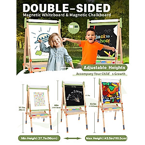 Joyooss Art Easel for Kids, Double-Sided Magnetic Easel for Children with Whiteboard & Chalkboard, Deluxe Standing Easel for Toddler with Paper Roll & Painting Accessories Painting Station for Kids