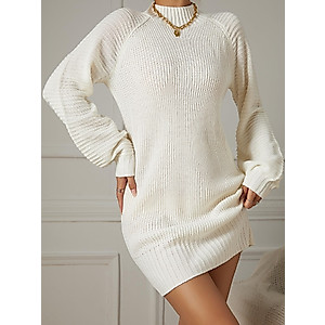 AISAIFO 2023 Women's Chunky Cable Knit Sweater Dress - Fall & Christmas Tunic (US, Alpha, Medium, Regular, Regular, White)