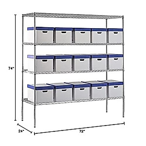 Sandusky WS722474-C Chrome Steel Heavy Duty Adjustable Wire Shelving, 2400 lbs Capacity, 72" Width x 74" Height x 24" Depth, 4 Shelves